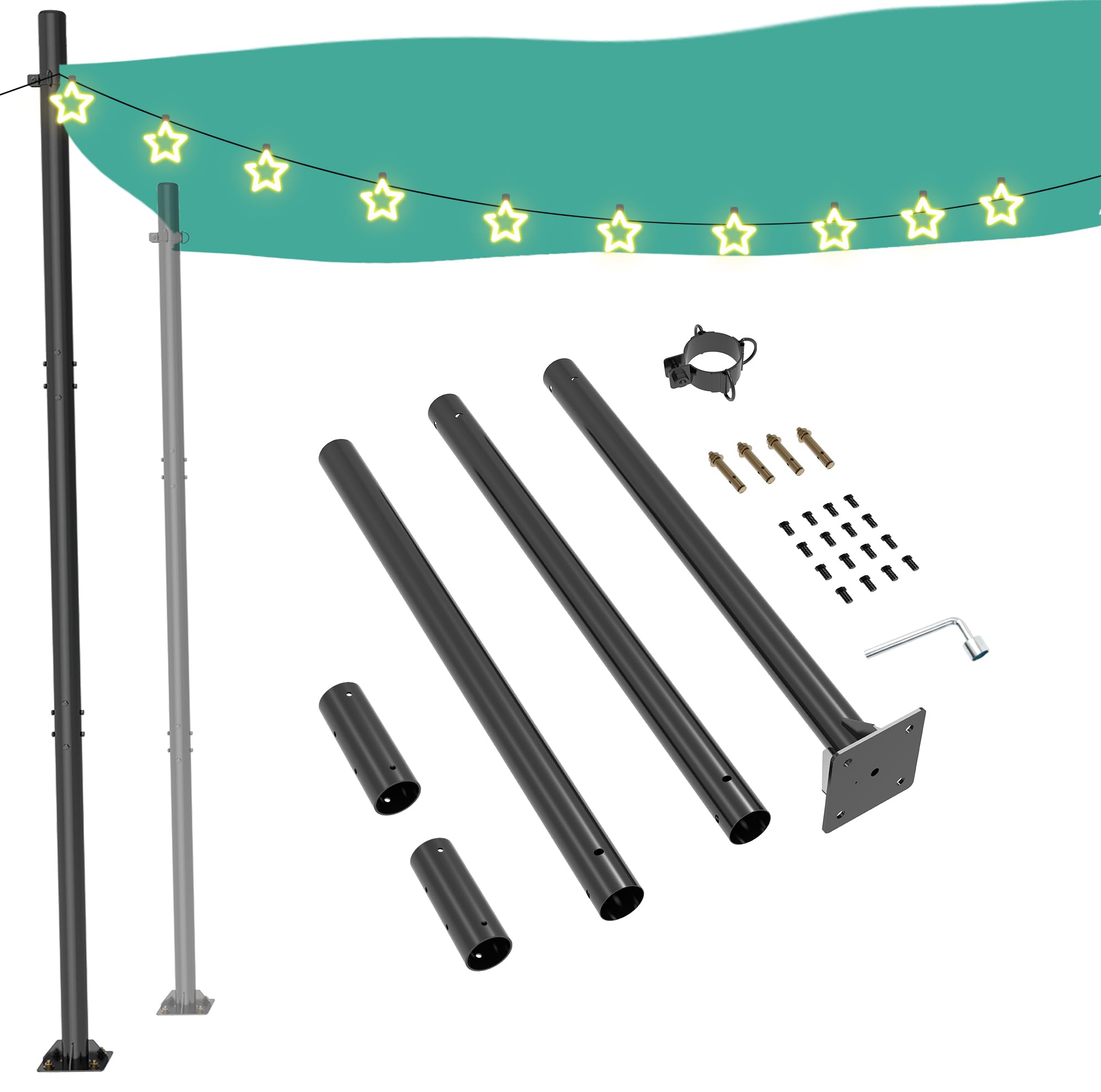 Amazon.com: HAYOHRT 1 Pack 10Ft Shade Sail Pole Outdoor Sun Shade Pole ...