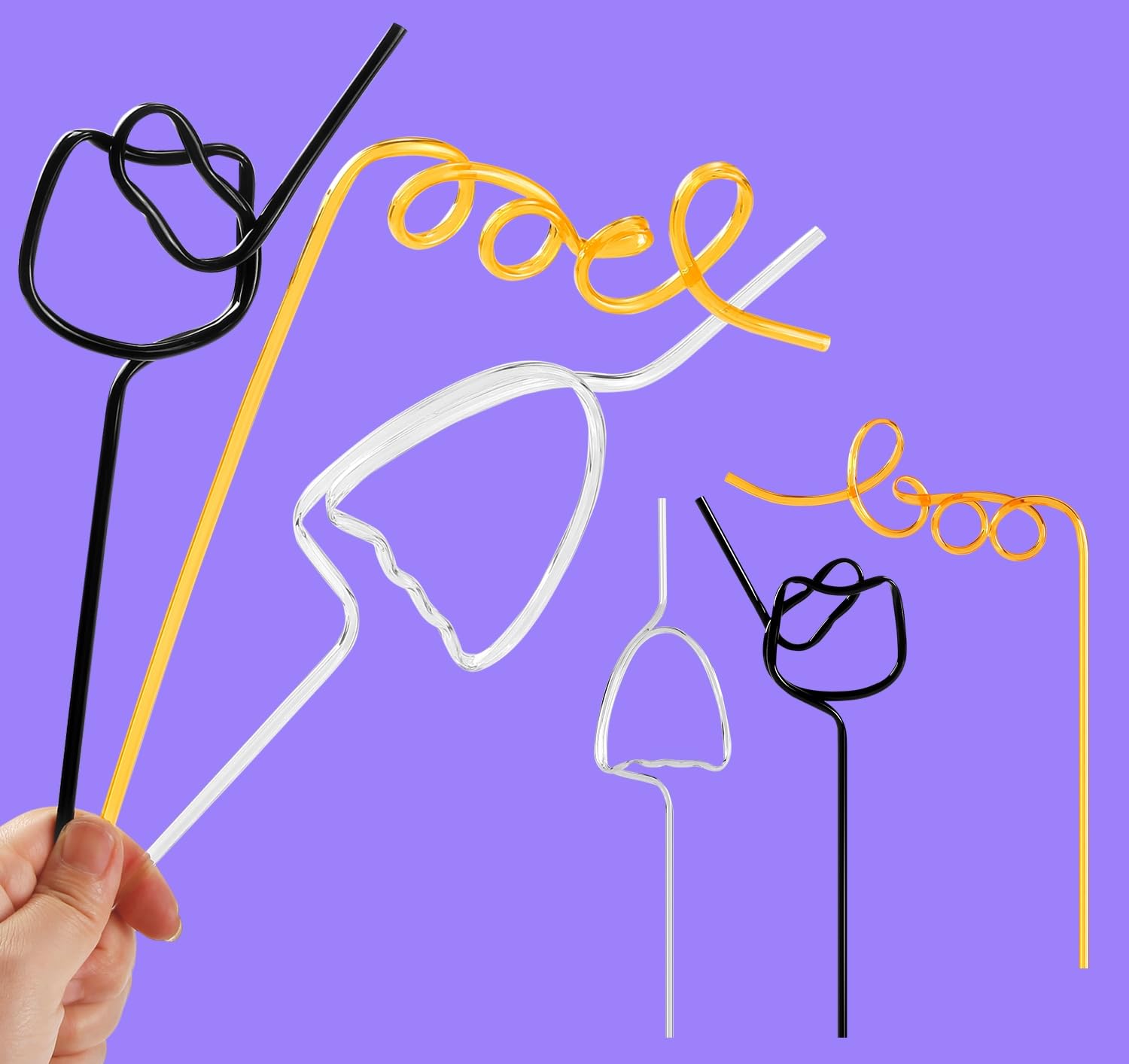 Amazon.com: Quera 30 Pcs Halloween Crazy Straws Orange Black White ...