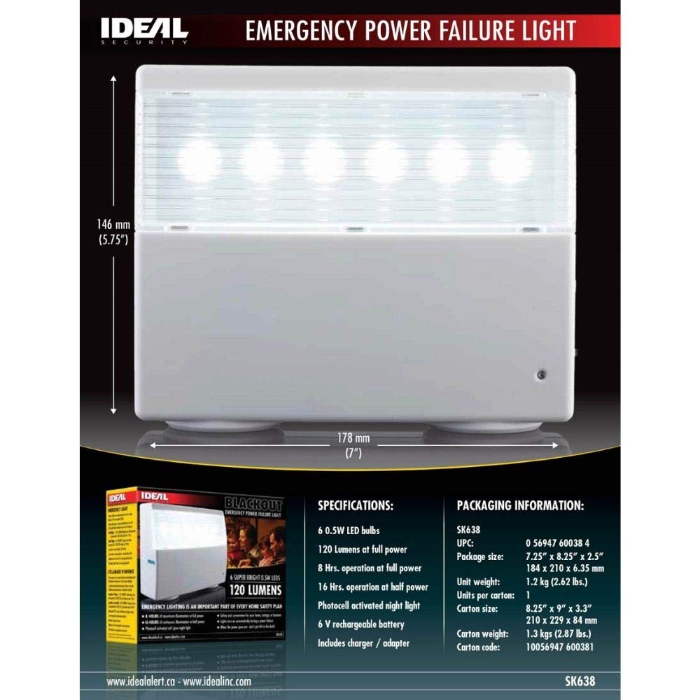 Ideal Security Rechargeable Built-in Battery Operated Emergency Light ...