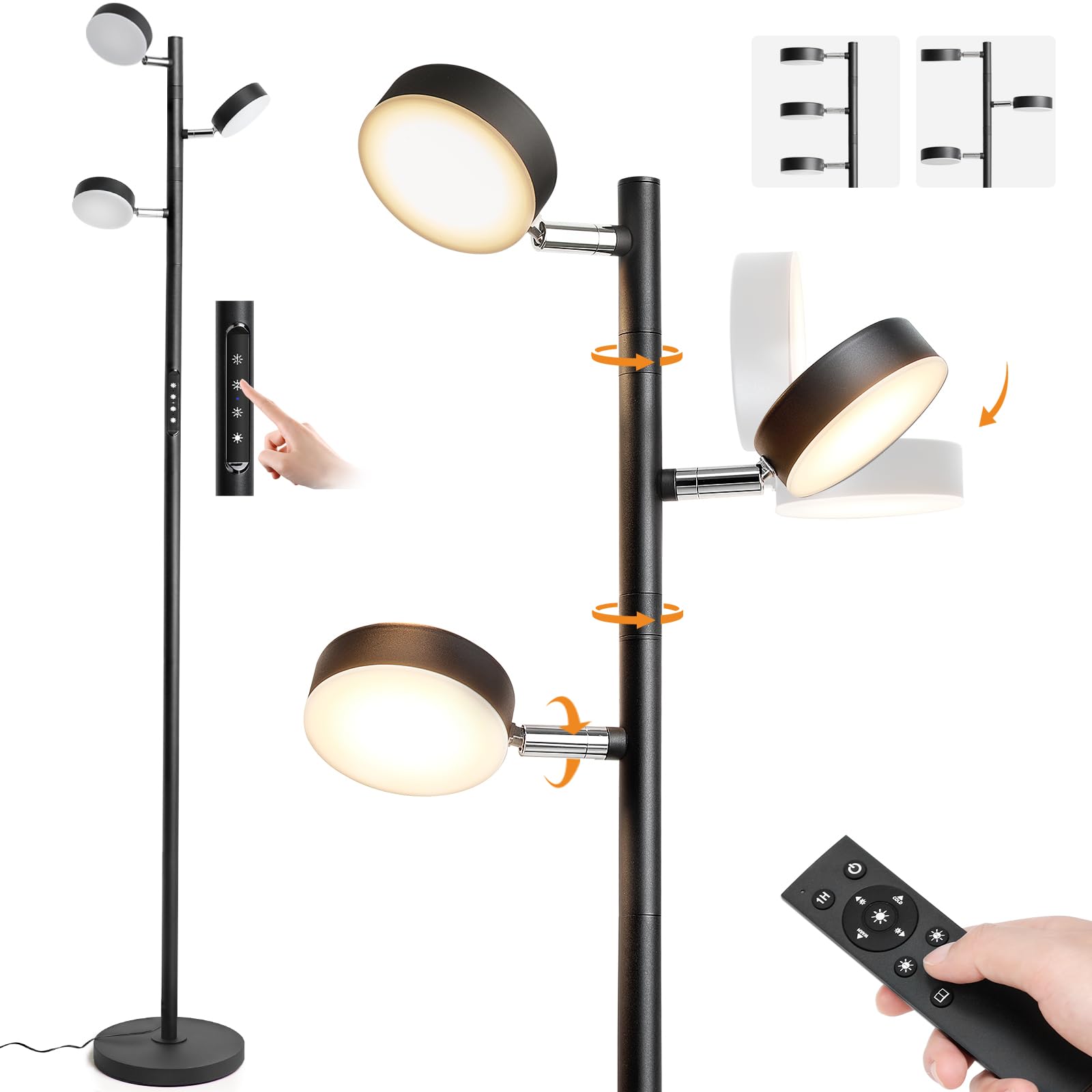 LED Tree Floor Lamp, Dimmable Modern Floor Lamp with Remote & Touch ...