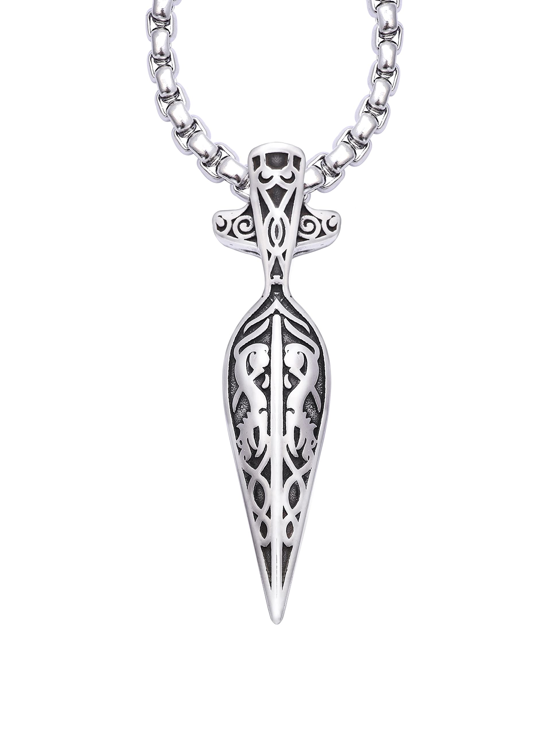 HAQUIL Viking Necklace, Stainless Steel Odin Gungnir Pendant, Box Chain ...