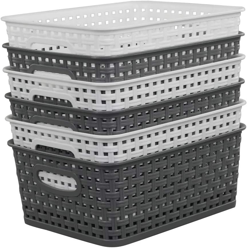 Qshape Plastic Woven Storage Baskets, 6-Pack : Amazon.co.uk: Home & Kitchen