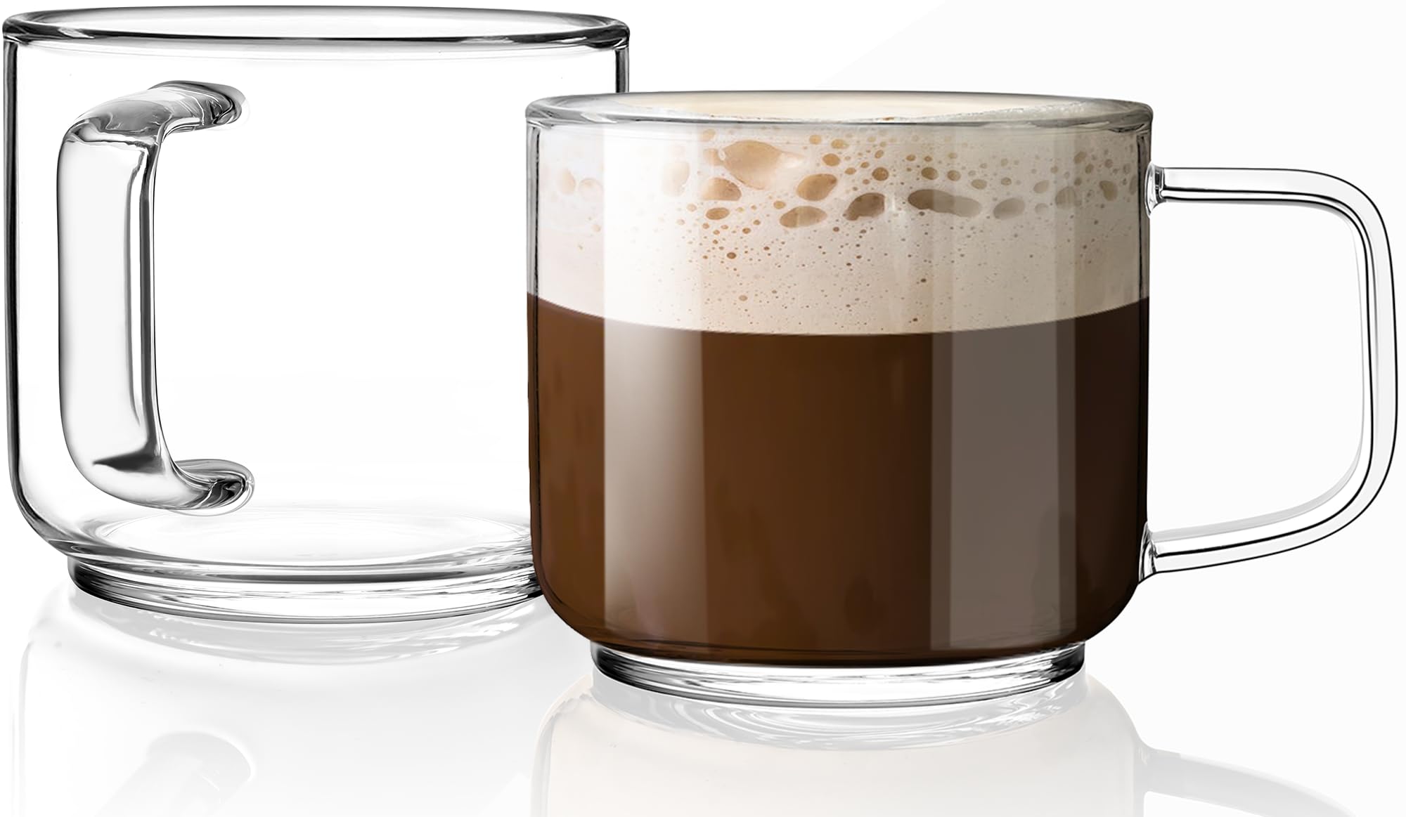 Amazon.com: Aquach 18oz Large Clear Glass Coffee Mugs Set of 2 - Serve ...