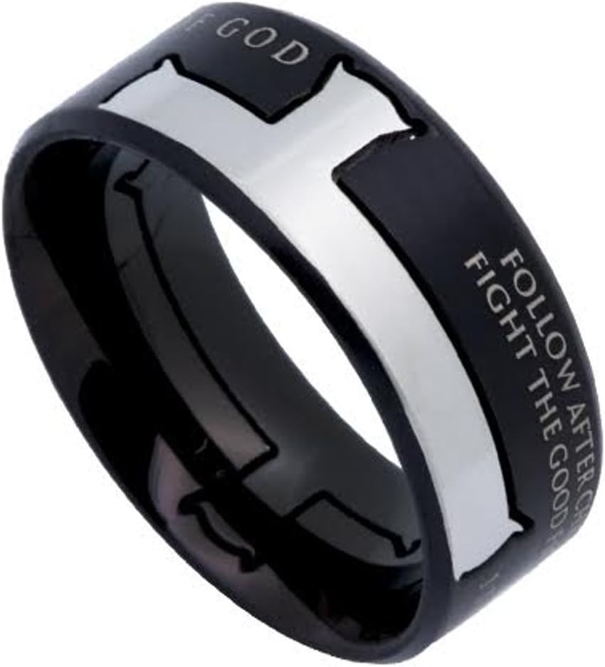 North Arrow Shop Man of GOD Black Bible Verse Ring, 1 Timothy 6:11 ...