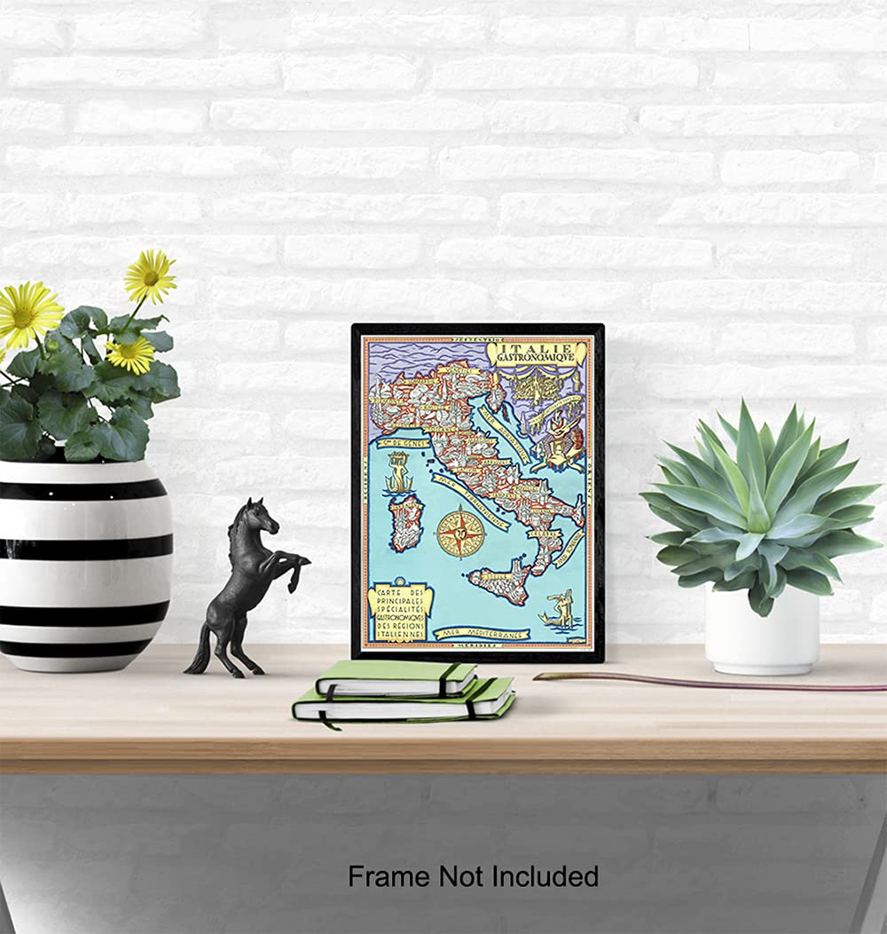 Map of Italy Wall Art - Italian Food Poster 8x10 - Australia | Ubuy