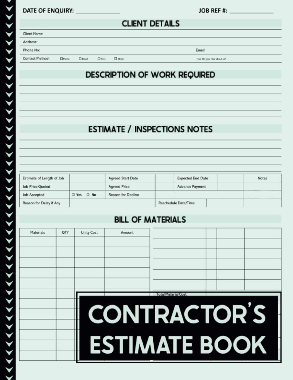 Contractor's Estimate Book: A Contractor Notebook to Record Quotation ...