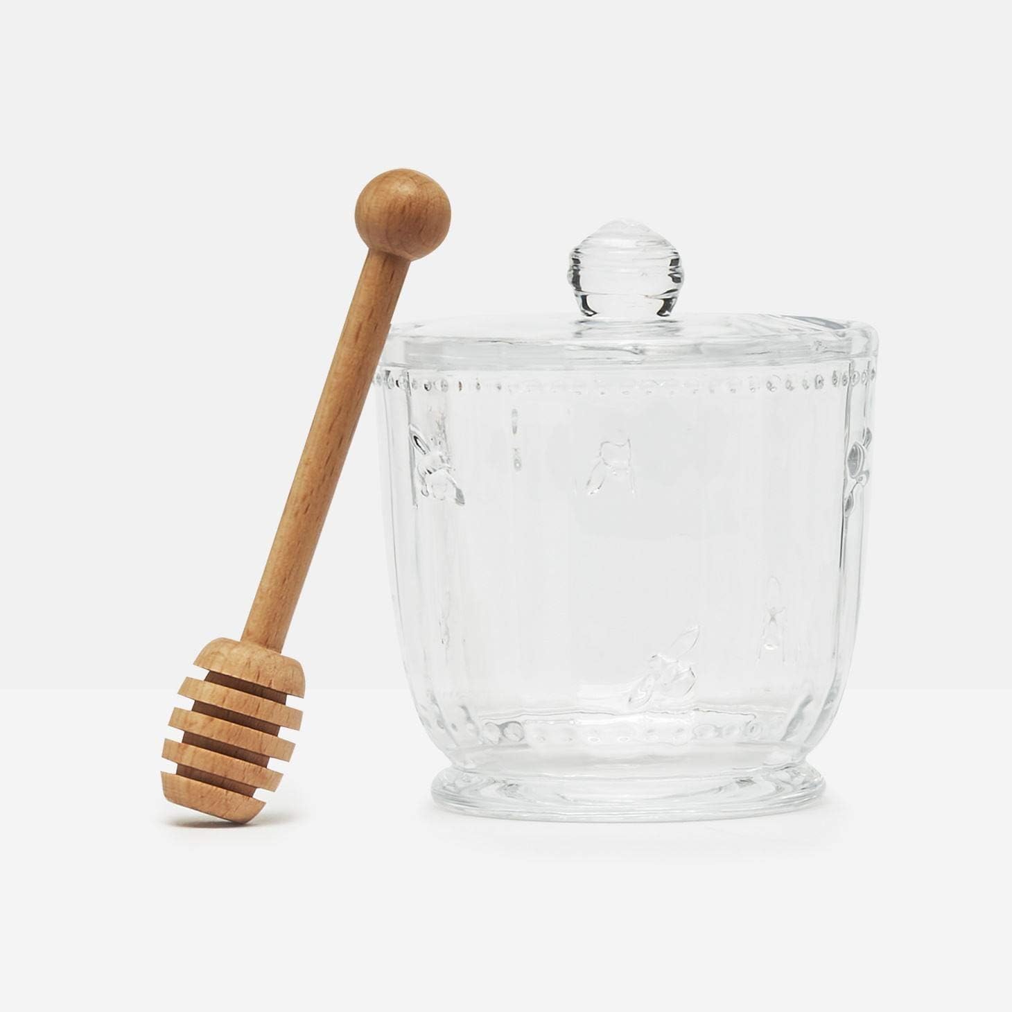 Joules Bumblebee Design Glass Honey Pot | Honey Jar with Wooden Dipper ...
