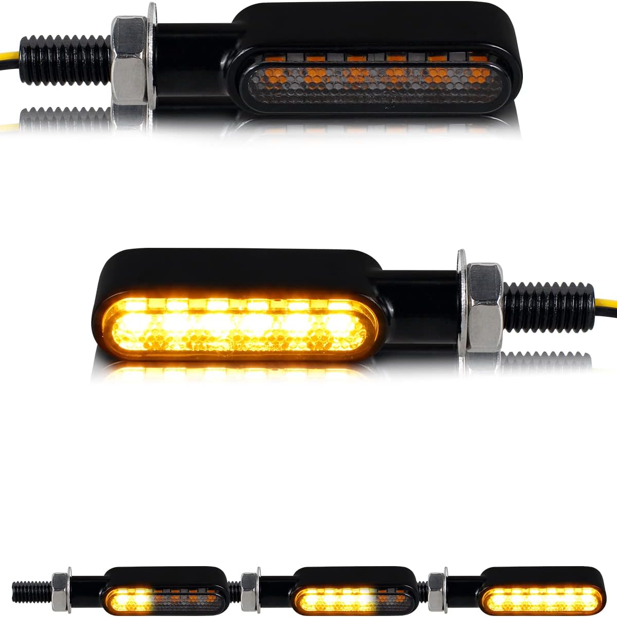 NTHREEAUTO Smoked Motorcycle Led Turn Signals Sequential Front Rear ...