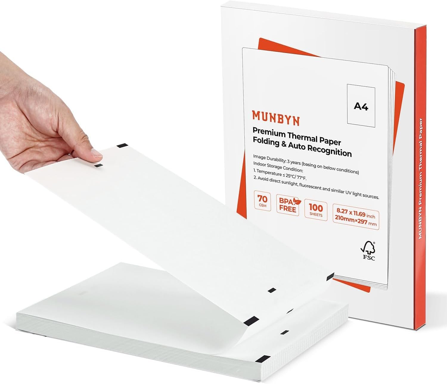 MUNBYN 200 Sheets Thermal Printer Paper A4 210 x 297mm, Thermal Paper ...