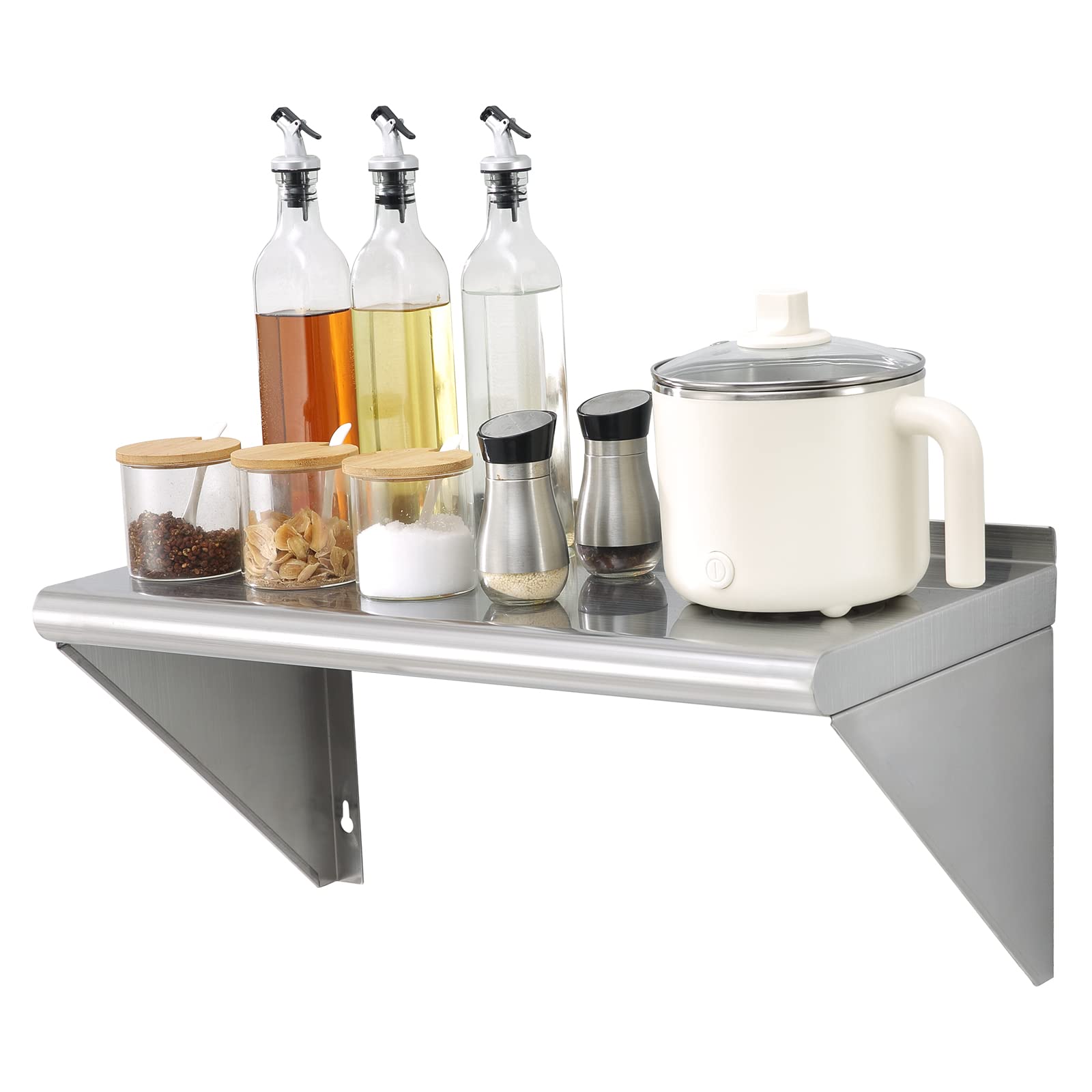 VEVOR Stainless Steel Shelf, Wall Mounted Floating Shelving with ...