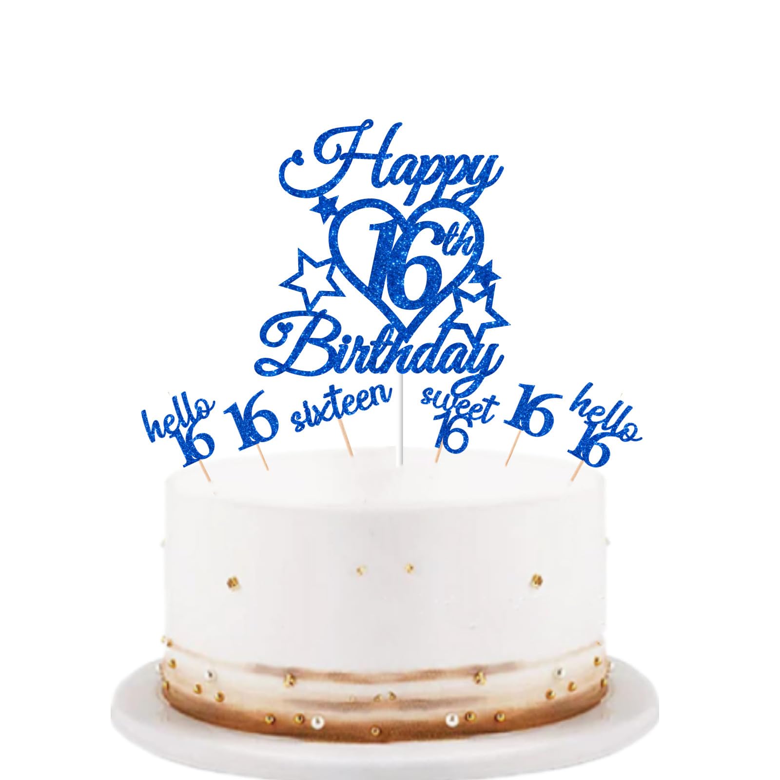 bng-bng 16th Birthday Cake Topper Boys Blue Glittery Happy 16th ...