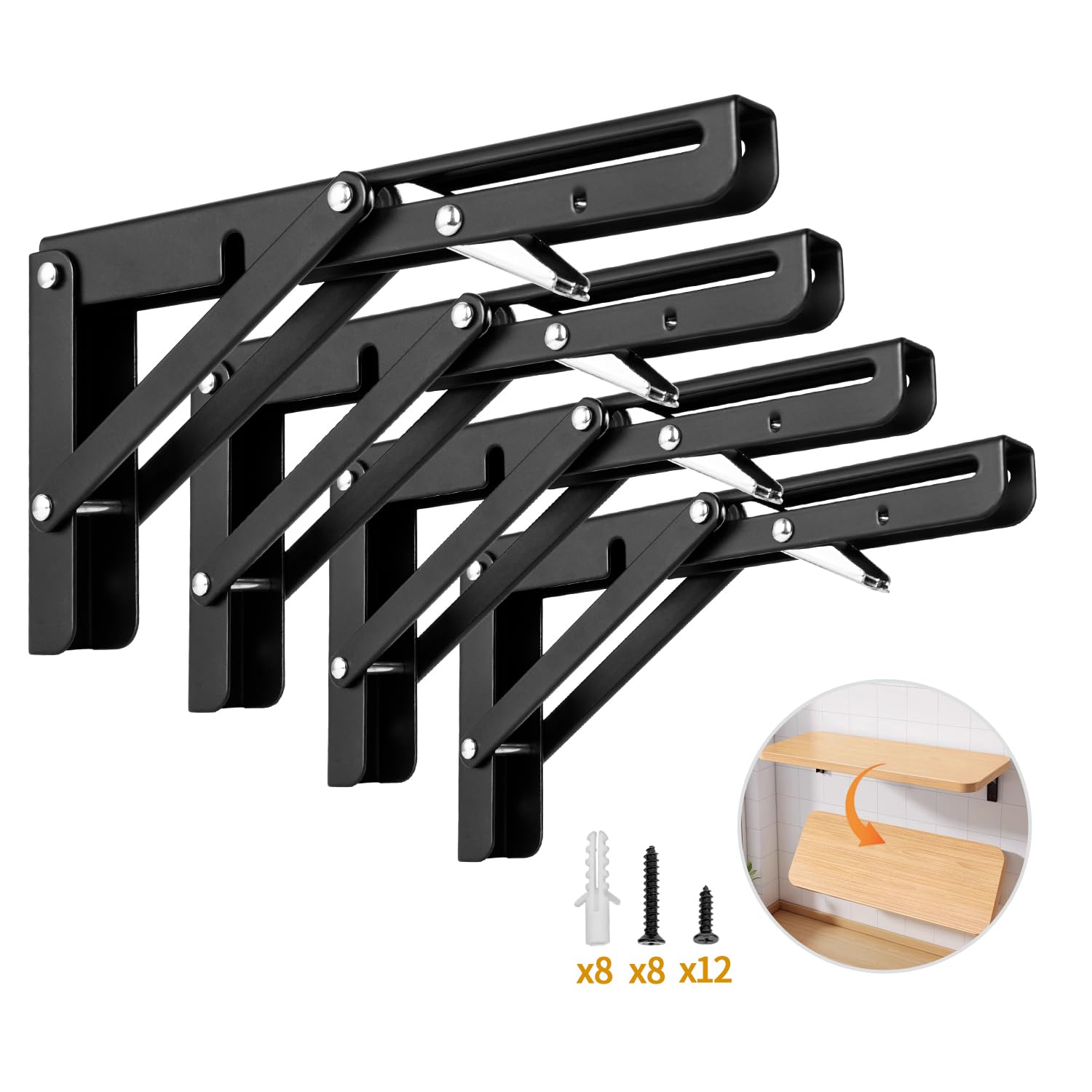 Amazon.com: Yarssihha 8 Inch Folding Shelf Bracket, 4 Pack Heavy Duty ...
