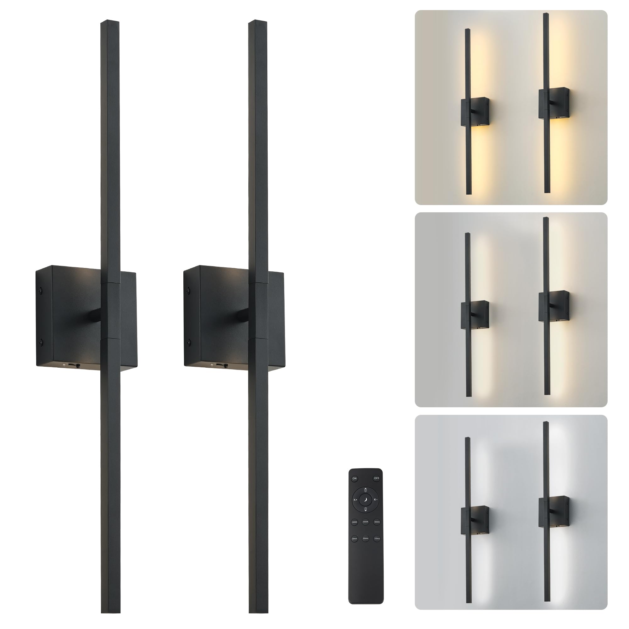 KARTOOSH Battery Operated Rotatable Modern Wall Sconces Set of Two ...
