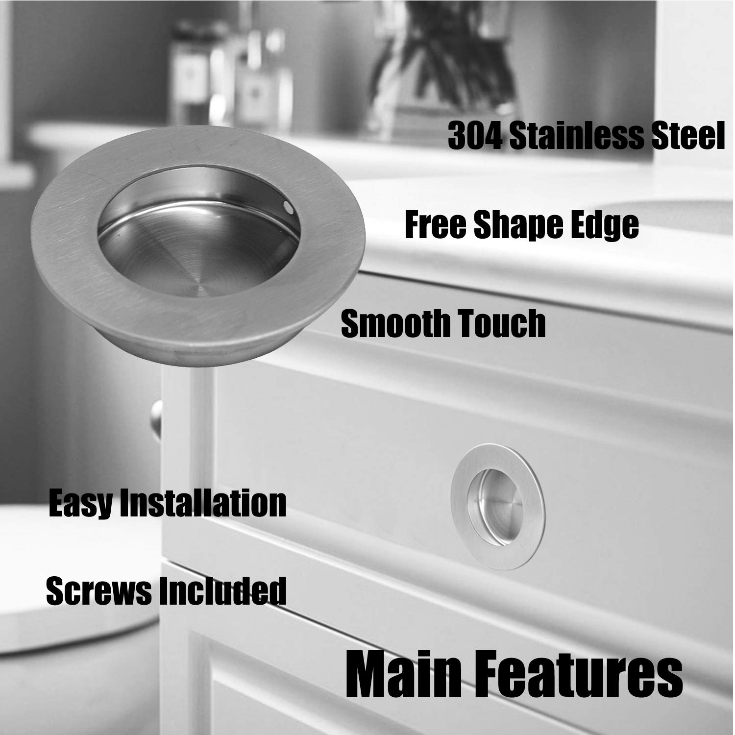 2 Pack Round Circular Flush Recessed Handles Brushed Stainless Steel ...