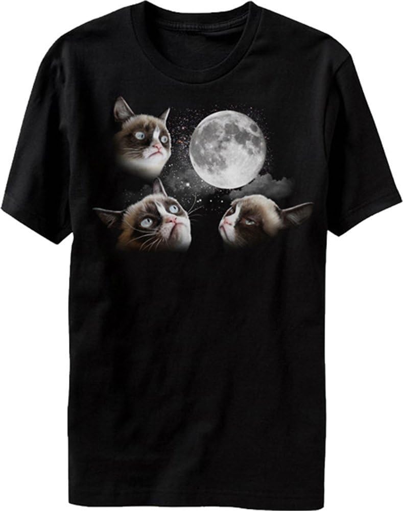 Amazon.com: Grumpy Cat - 3 Grumpy Cat Moon - T-shirt Black (Large ...