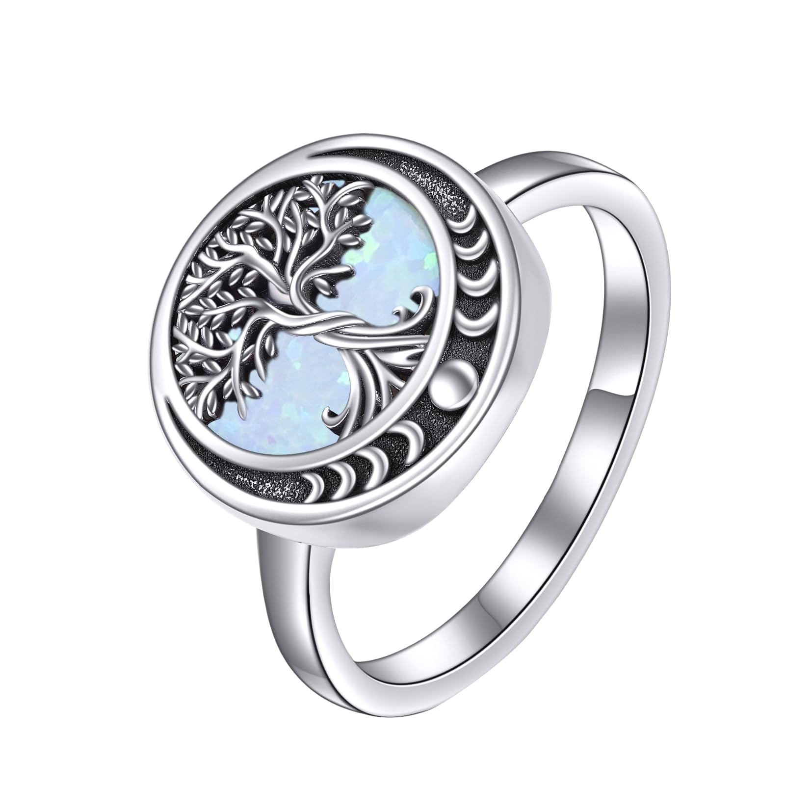 Snapklik.com : Sterling Silver Opal Moon Phase Tree Of Life Ring Family ...