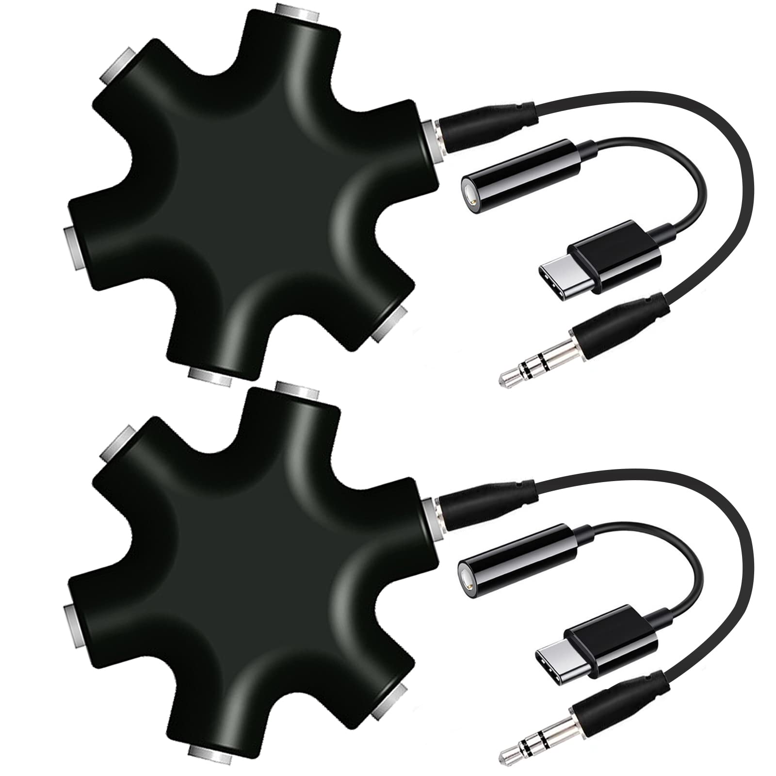 2 Pack Headphone Splitter 3.5mm Multi Headphone Stereo Audio Adapter ...
