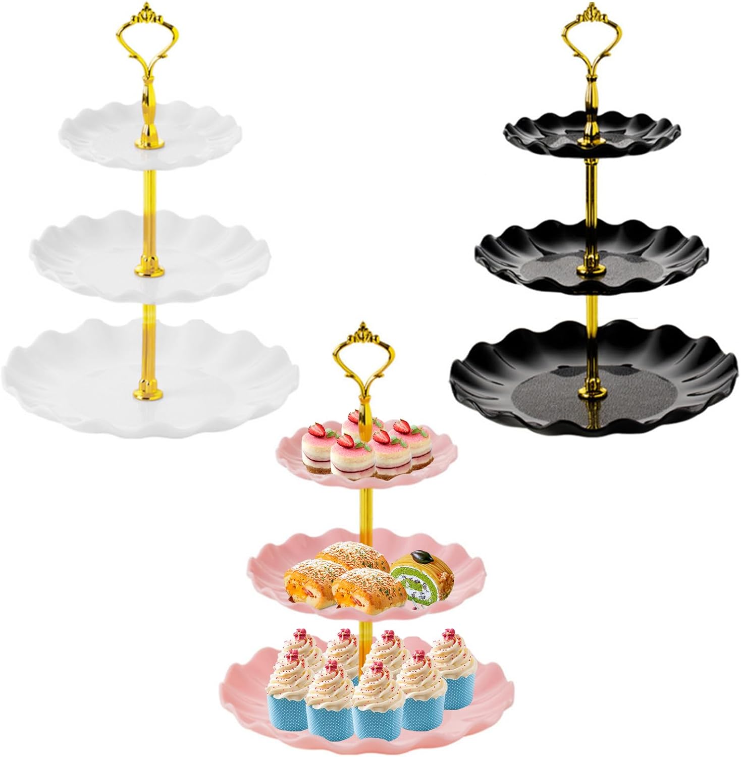 SINGOMON 3 Packs 3 Tier Cupcake Stand 3-Layer Dessert Stand Plastic ...