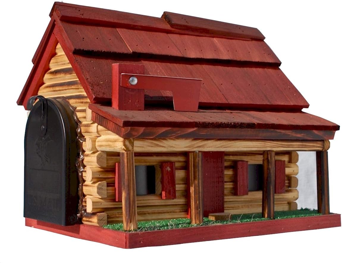 Amazon.com: Log Cabin-look Mailbox Cedar Finish with Green Trim Amish ...