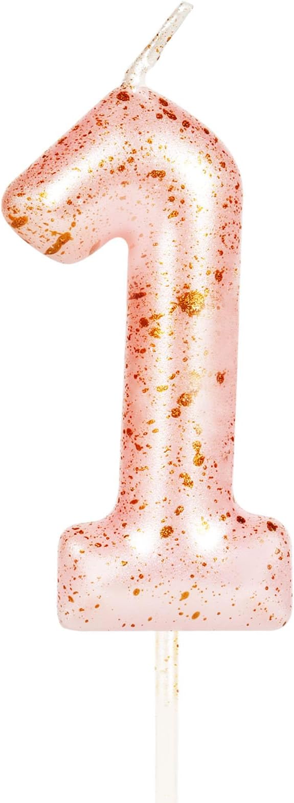 Amazon.com: Hongplus Pink Gold Number 1 Candles, First Birthday Candle ...