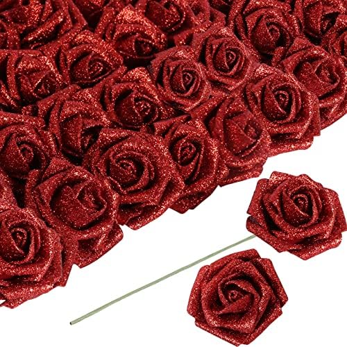 Amazon.com: ICBOX Artificial Flowers 30pcs Red Glitter Roses Artificial ...