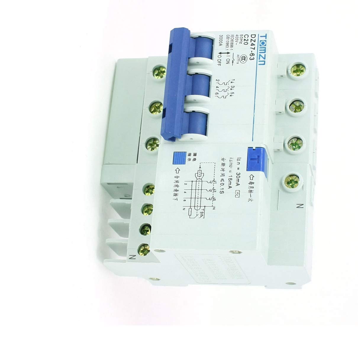 Buy Aexit AC 400V Circuit Breakers 20A 3P+1N Overload Protection ELCB ...
