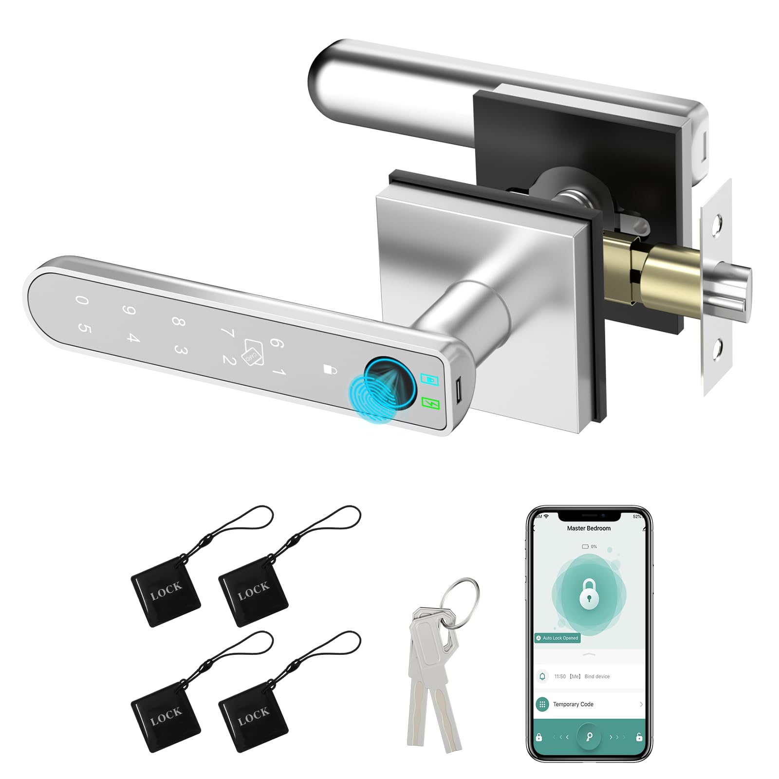 Foxgard Smart Fingerprint Door Lock:Fingerprint Door Knob-Biometric 5 ...