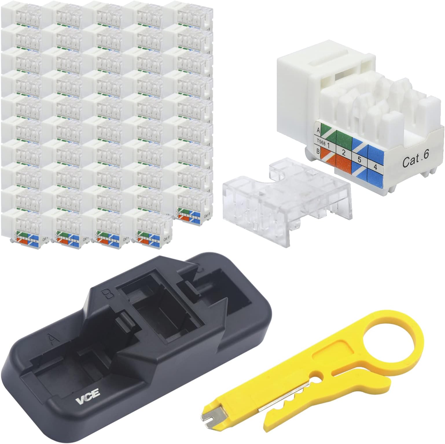 VCE 50 Pack Cat6 RJ45 Keystone Jack Insert UL-Listed, 90 Degree ...