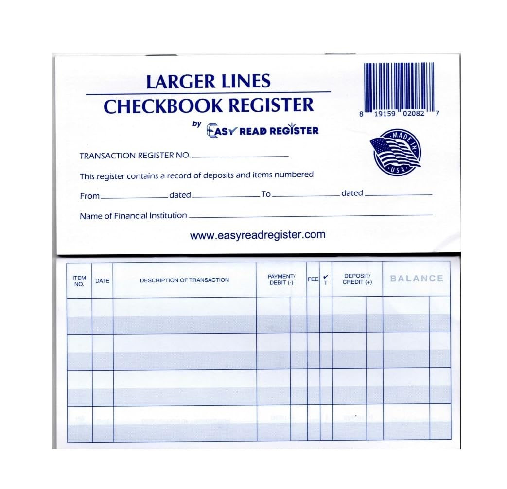 Amazon.com : Larger Lines Checkbook Registers, Made in The USA, Wider ...