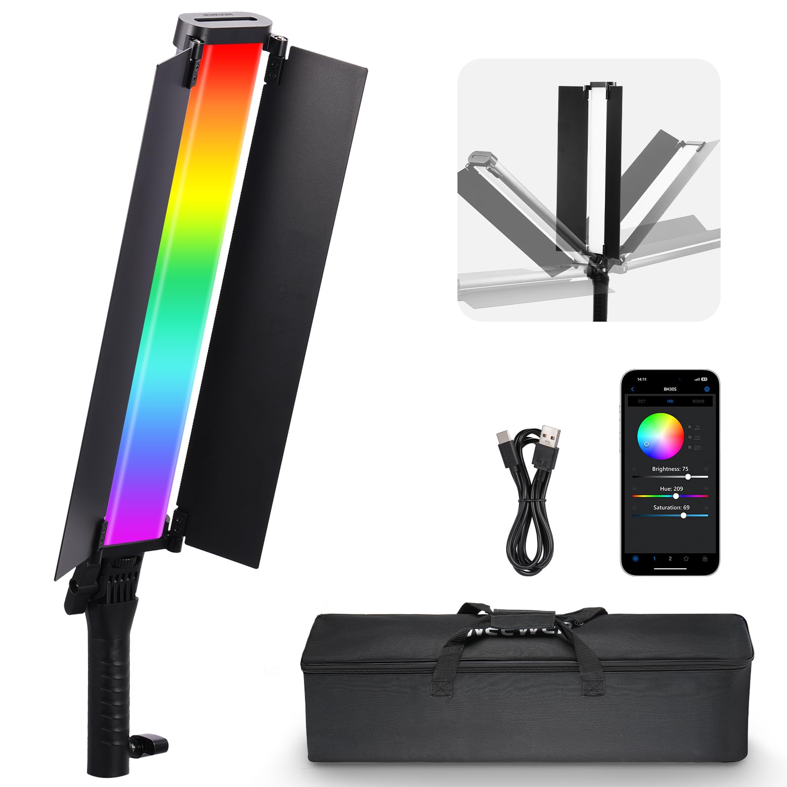 Amazon.com : NEEWER RGB Light Wand with Metal Barndoor, 2.4G/APP ...
