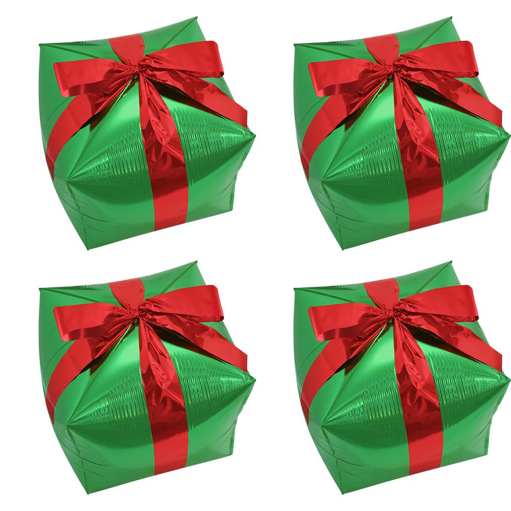 Amazon.com: Deermon 4 Piece Green Christmas Gift Box Balloons With Red ...
