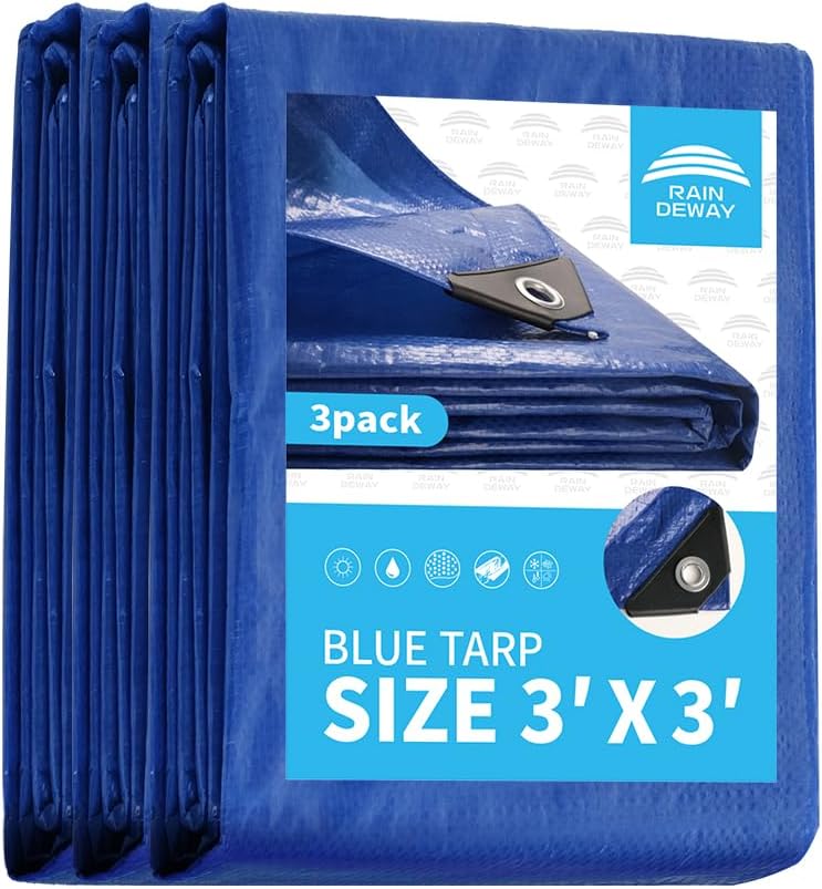 Amazon.com: RAINDEWAY Small Tarps 3x3 Feet (3 Pack) 8 Mil, UV Resistant, Durable, Multipurpose ...