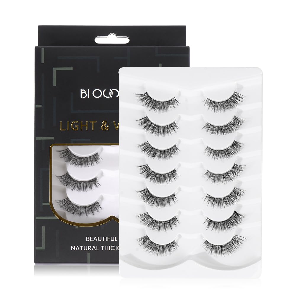 Amazon.com: Biounce Wispy Natural Faux Mink Cat Eye False Eyelashes 3D ...