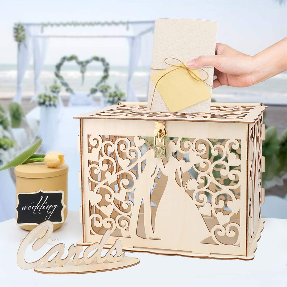 VINFUTUR Wooden Card Box, Vintage Event Card Box Wedding Gift Card ...