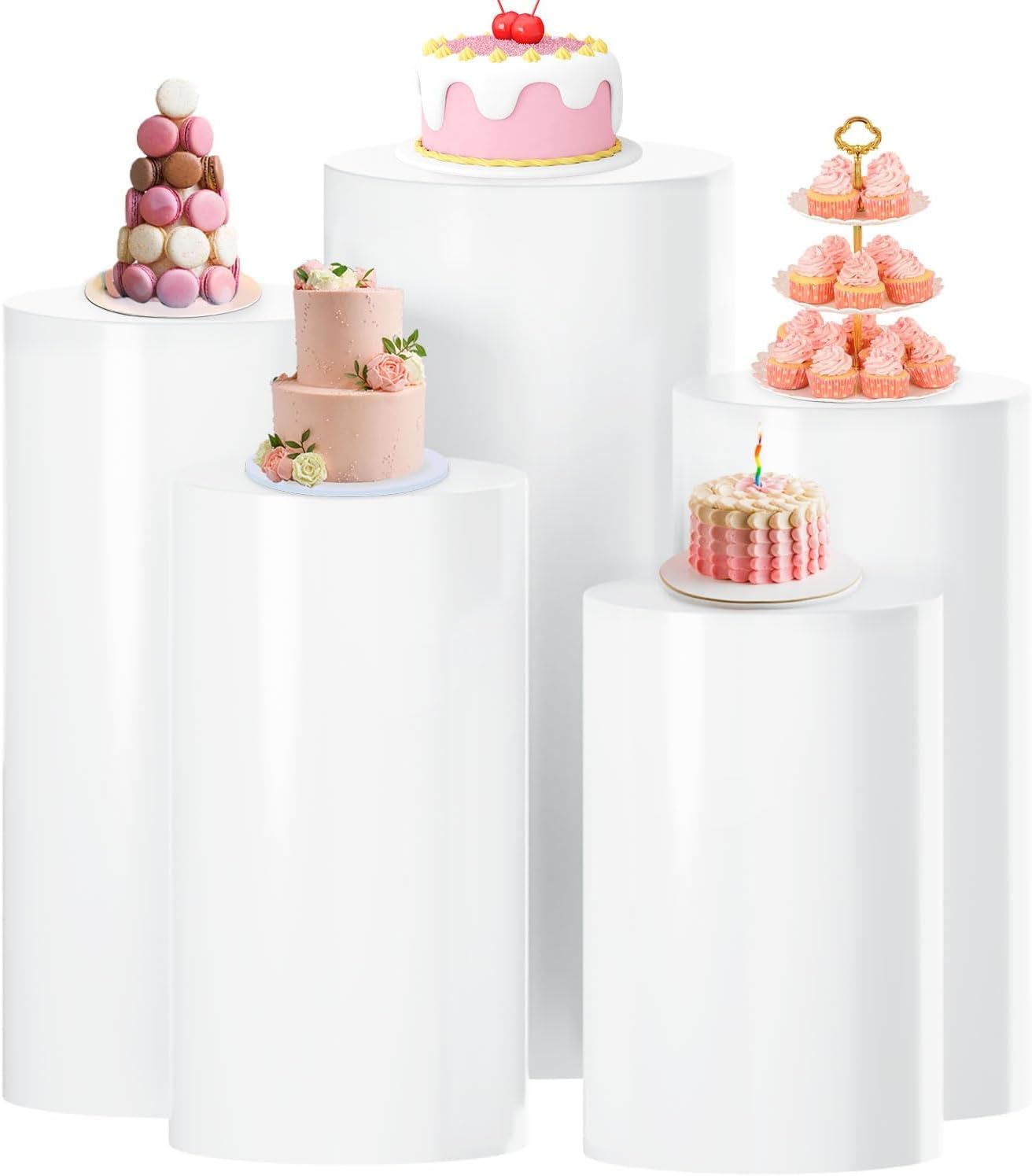 Vocpy Plinth Stands for Party, 5PCS White Cylinder Cake Plinth for ...