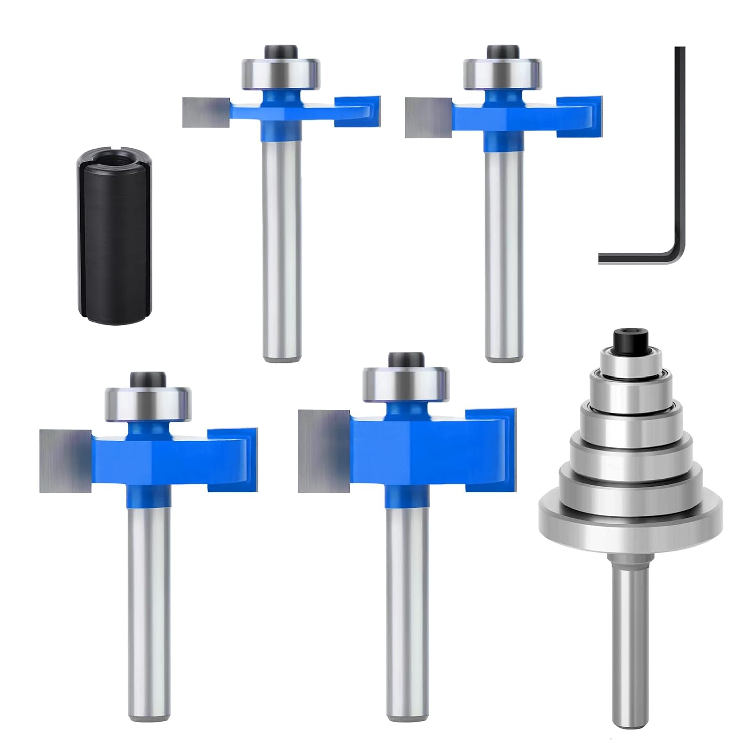 MEIGGTOOL 4Pcs Rabbet Router Bit 1/4" Shank with 6 Bearings Set - 1/16 ...