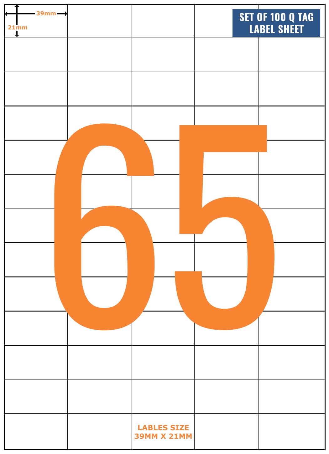 QTAG A4 Self Adhesive Precut White Paper Label / 65 Label(39mm X 21mm ...