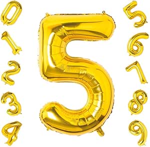 HiPPITY HOP The party collective 5 number Golden 40 Inch Foil Balloon ...