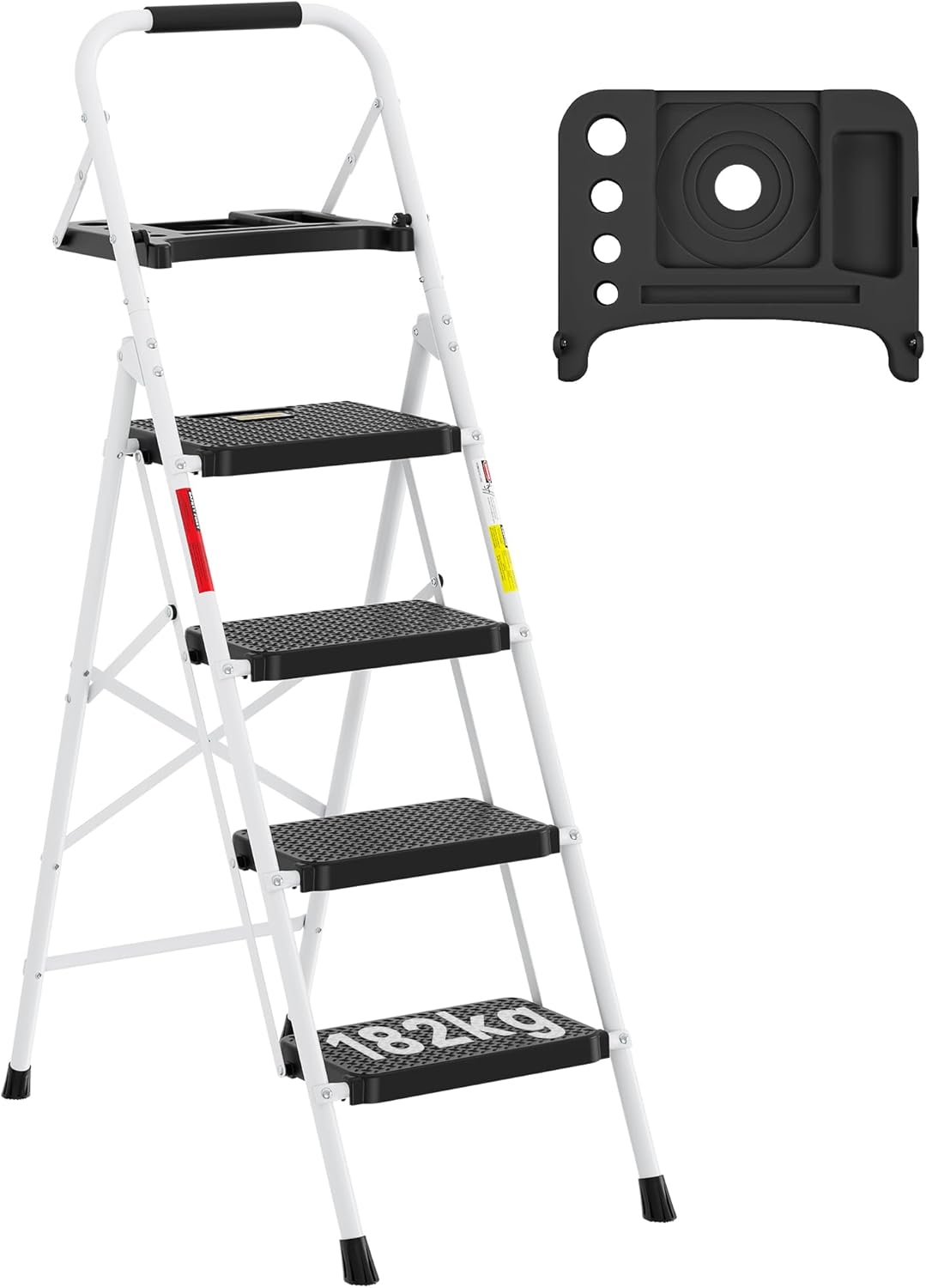 BONTEC 4-Step Ladder, Folding Step Stool with Tool Platform, Wide Anti ...
