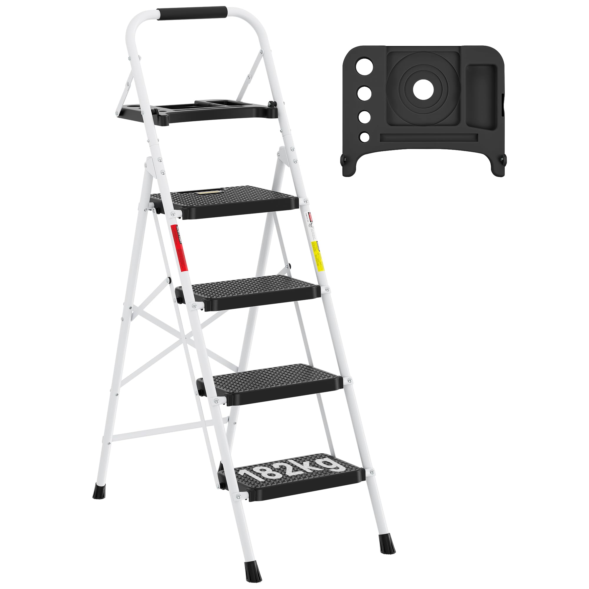 BONTEC 4 Step Ladder with Wide Anti-Slip Pedals, Folding Step Stool ...