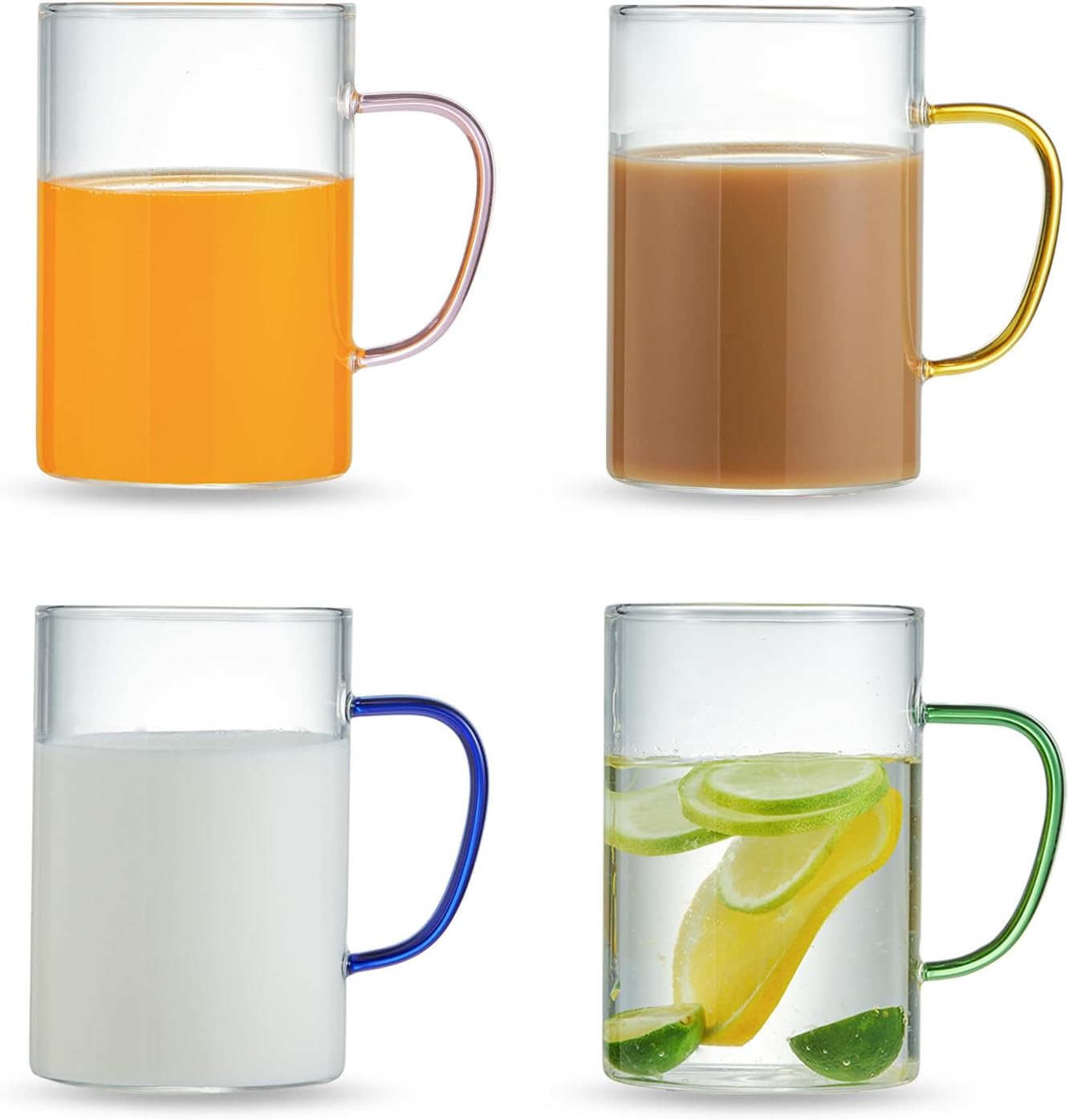 Amazon.com: Glass Coffee Mugs 17oz - Set of 4, Clear Espresso Cups with ...