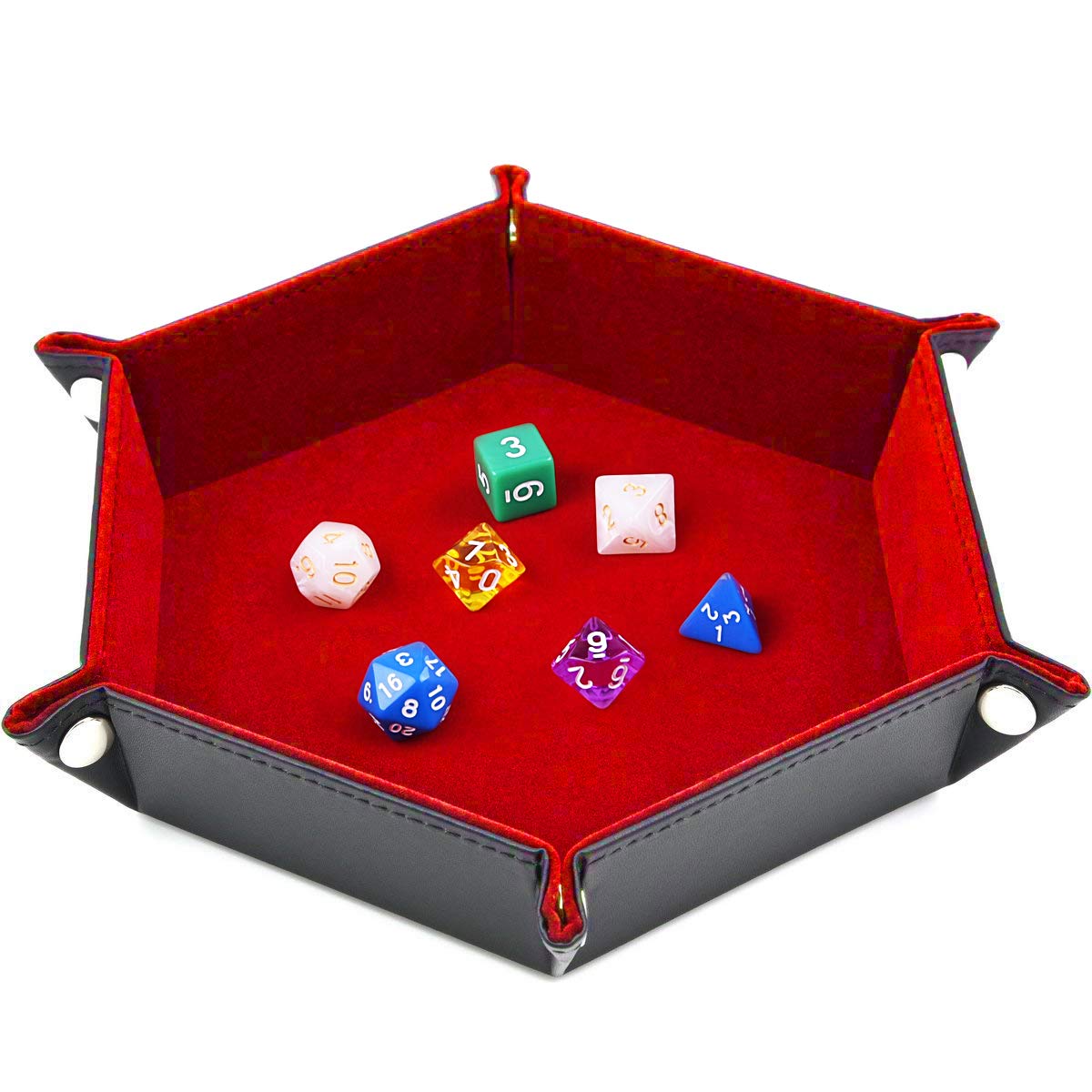 SIQUK Double Sided Dice Tray, Folding Hexagon PU Leather and Burgundy ...