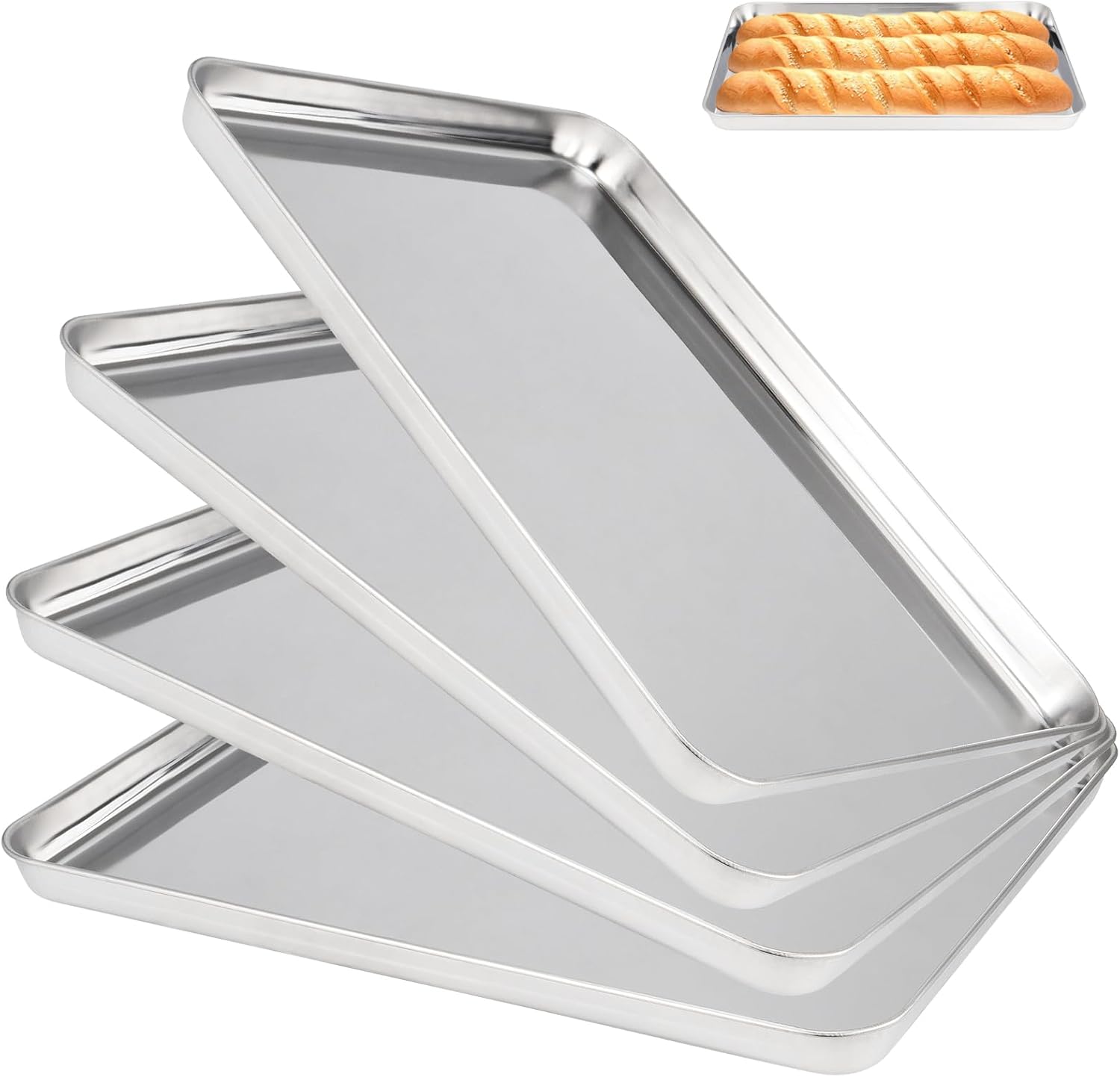 MAHIONG Stainless Steel Baking Trays Set of 4, Large Cooking Sheets ...