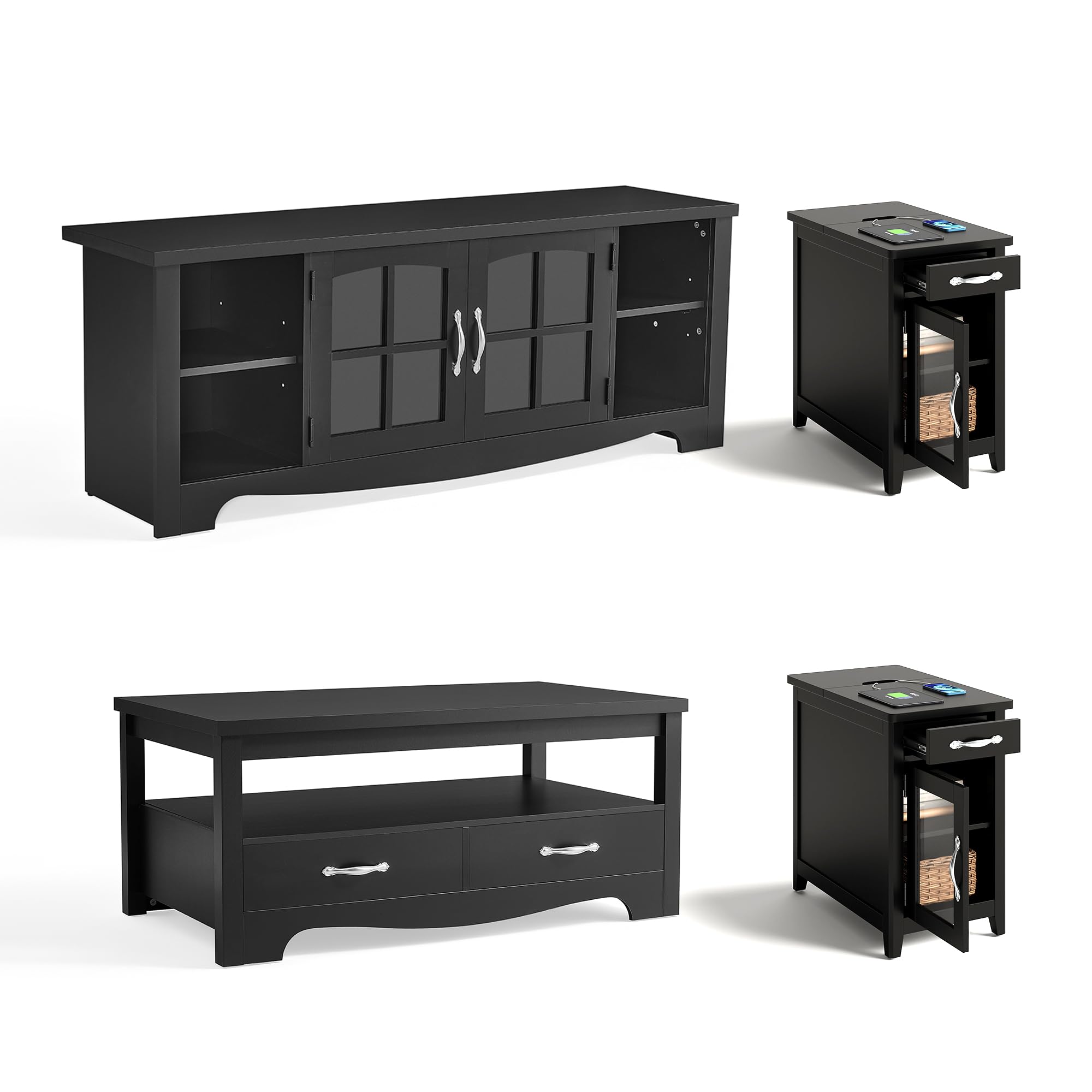 Amazon.com: LINSY HOME Living Room Table Sets 4 Piece with TV Stand ...