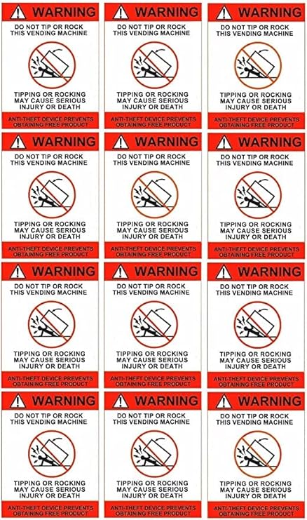 Amazon.com: Vending Machine do not tip Warning Labels, Quantity 12 ...