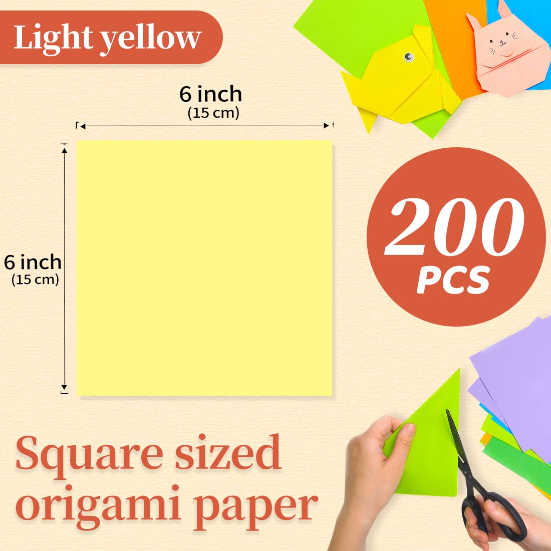 Snapklik.com : Origami Paper, 200 Sheets, Light Yellow Origami Paper, 6 ...
