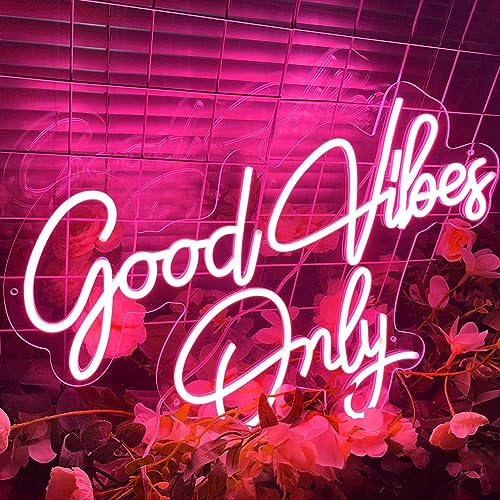 Good Vibes Only Neon Sign, 23.5x15.5 inch Pink LED Neon Light - Want It All