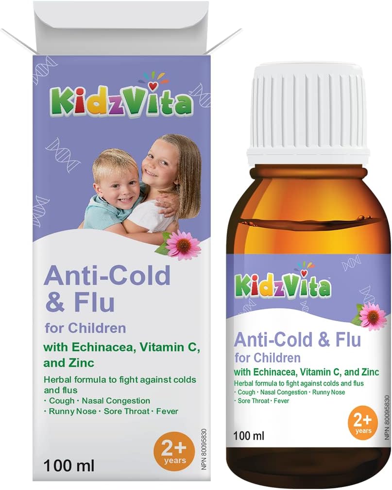 KidzVita Anti-Cold & Flu for Children - With Sambucus Fruit Extract, Echinacea, Vitamin C and ...