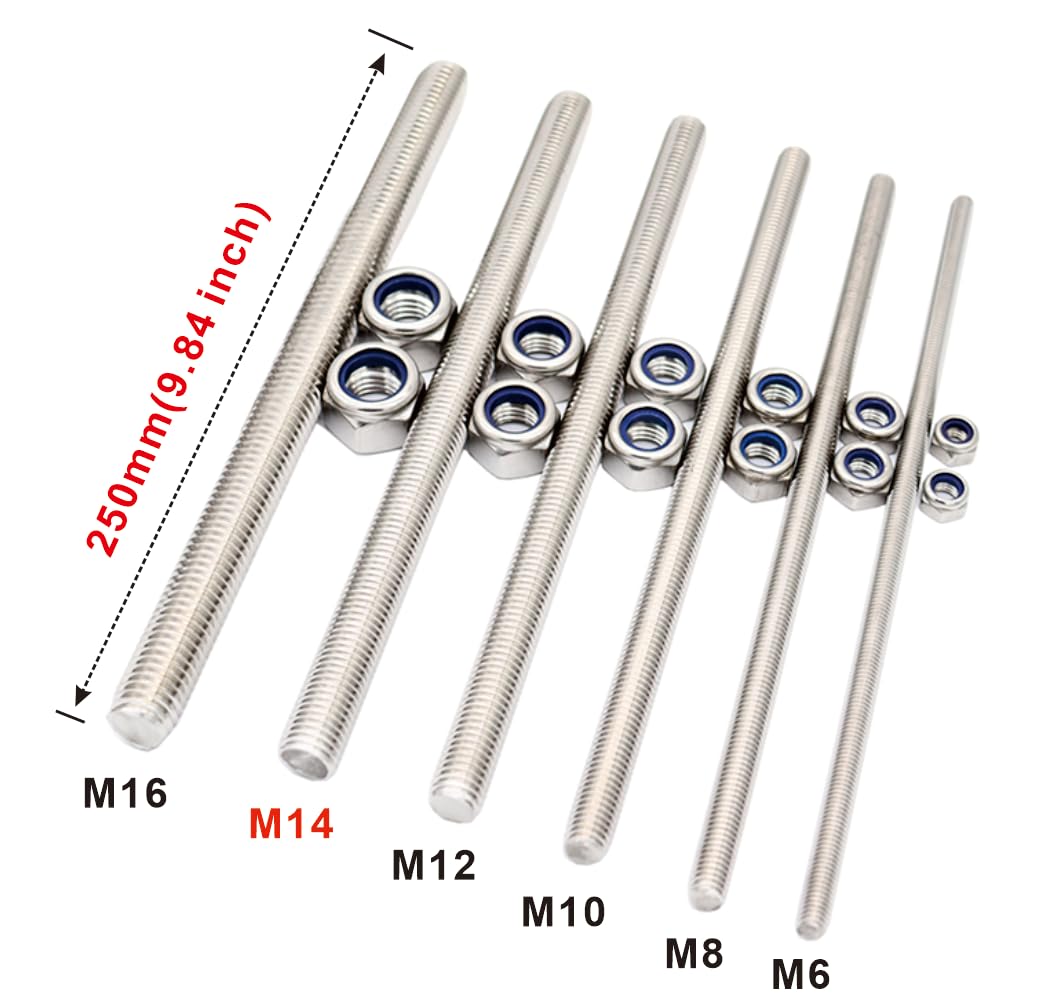 Snapklik.com : M14x250mm Fully Threaded Rod Studs Long Metric Threaded ...