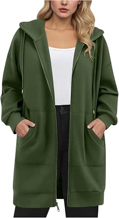Amazon.com: Long Zip Up Hoodie Women Long Sleeve Lightweight Tunic ...